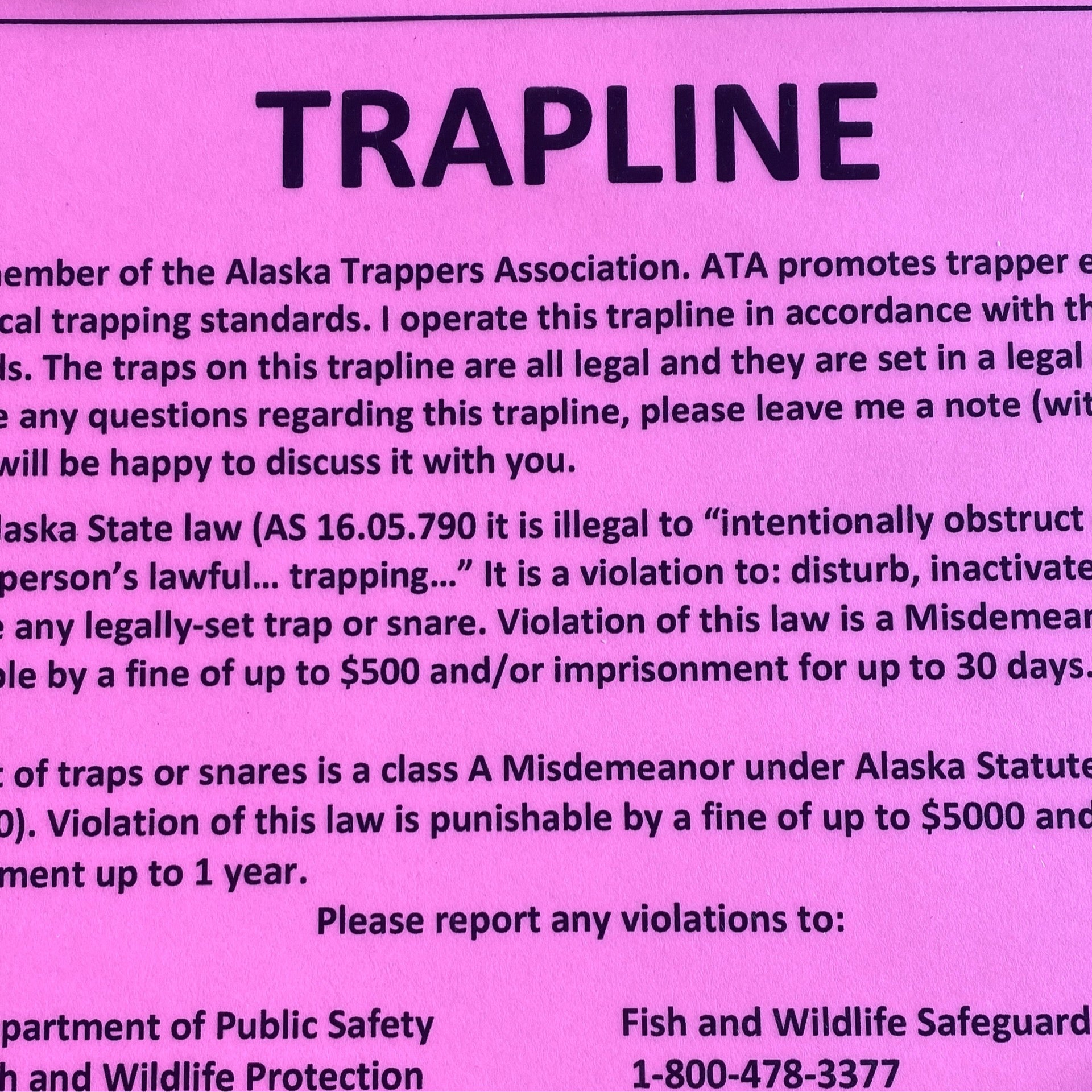 Trapline Sign | Alaska Trappers Association